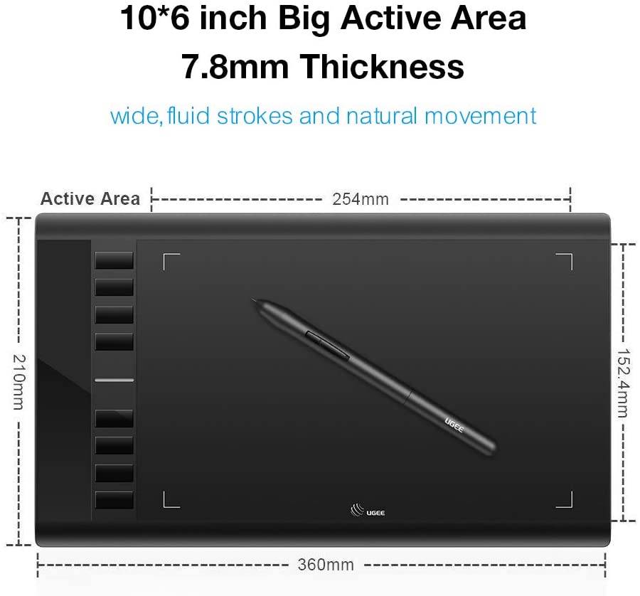 Graphics Tablet M708 UGEE 10 x 6 inch Large Active Area Drawing Tablet ...