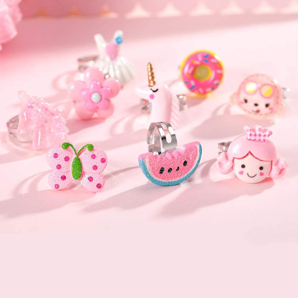 Powerking Girl Rings, Adjustable Jewelry Rings Set and Play Dress Up ...