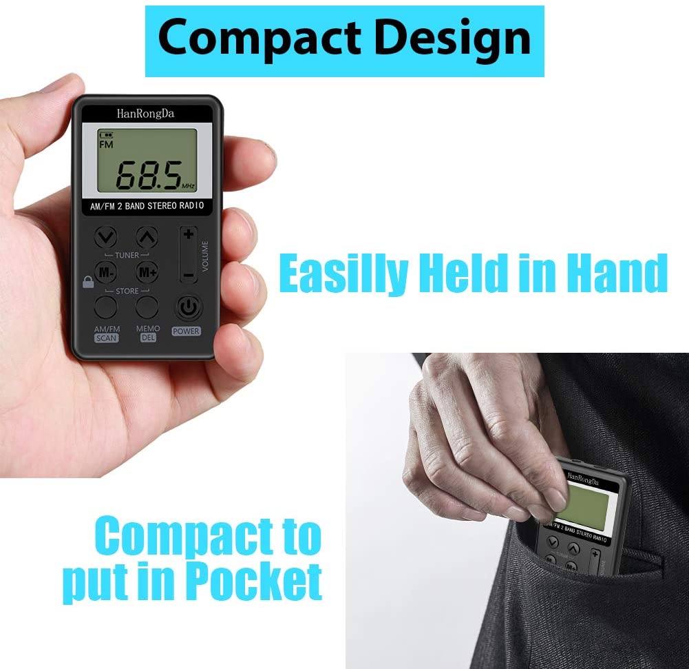 Portable Radio FM AM Sports Mini Pocket Radio LCD Display with ...