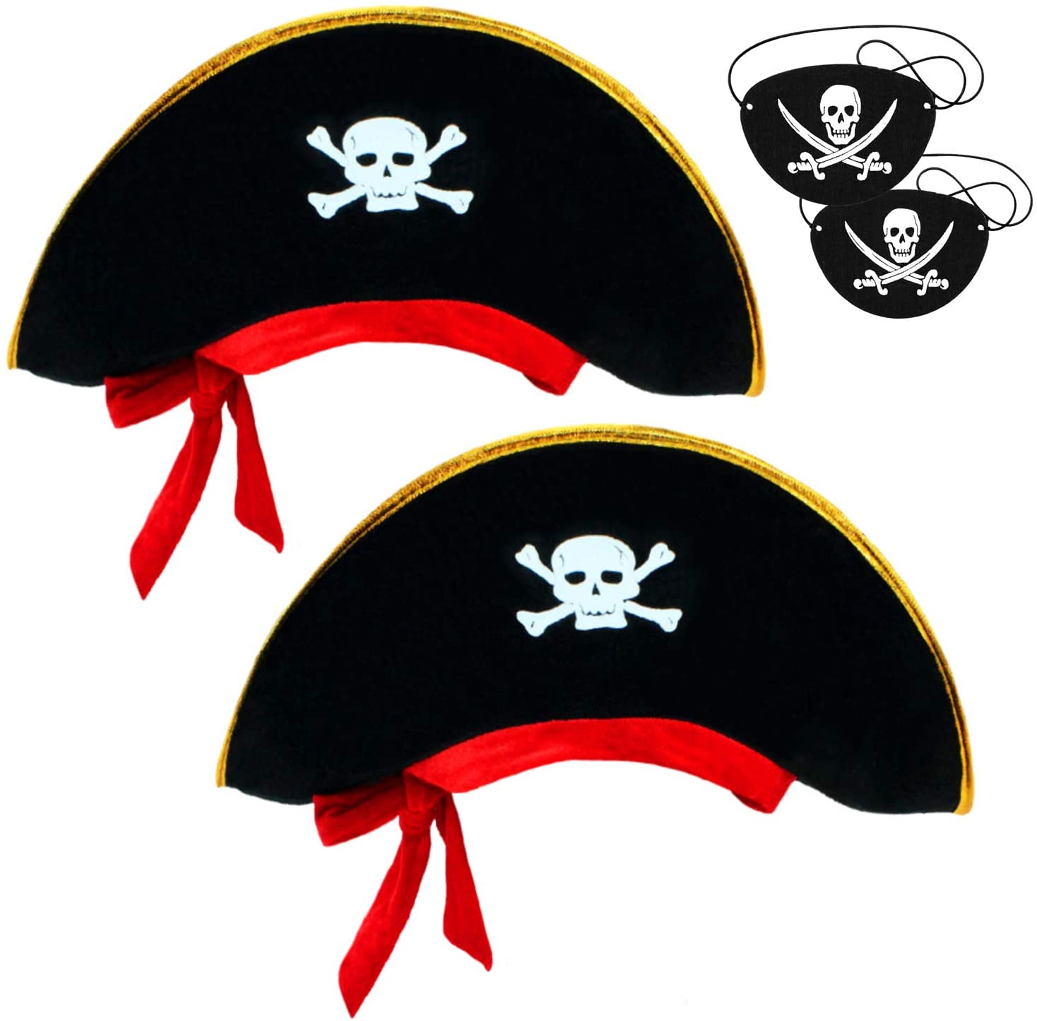 Tee Moo 2 Pieces Pirate Hat And Eye Patch Skull Print Pirate Captain Tee Moo 2 Pieces Pirate Hat And Eye Patch Skull Print Pirate Captain