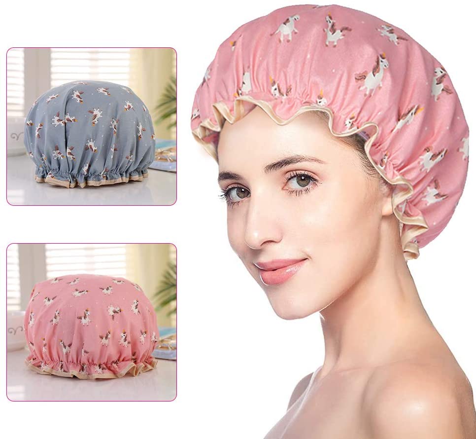 Shower Cap 2 Pack, Unicorn Double Layer Waterproof Shower Caps for ...