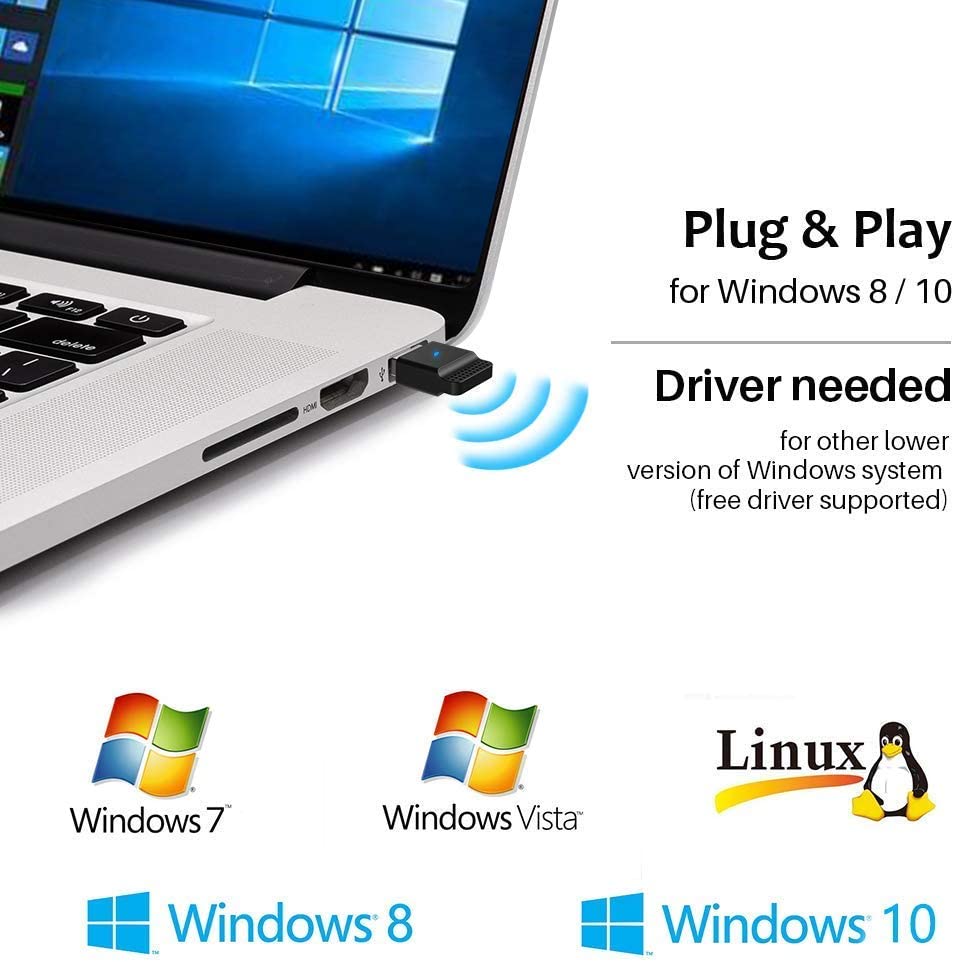 1Mii Bluetooth USB Adapter for PC Laptop Desktop Computer, Bluetooth ...