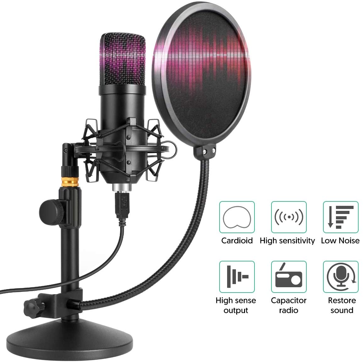 USB Microphone Kit 192kHz/24bit MAYOGA Condenser Podcast Streaming ...
