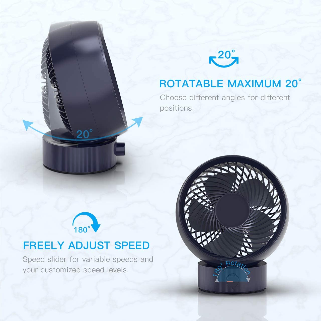 USB Desk Fan, RATEL Portable Mini Powerful Air Circulator Table Fan ...