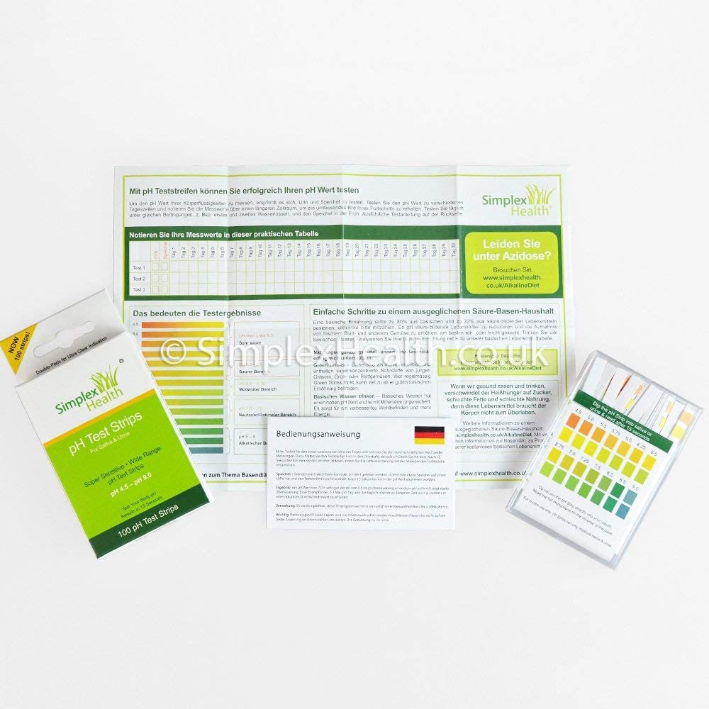 SimplexHealth pH Test Strips pH 4.5 – pH 9.0 for Urine and Saliva with ...