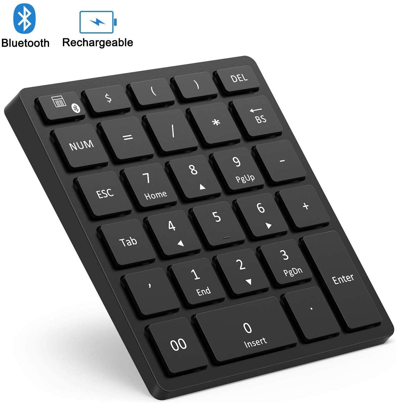 Rechargeable Bluetooth Numeric Keypad, Jelly Comb 28-Key Portable ...