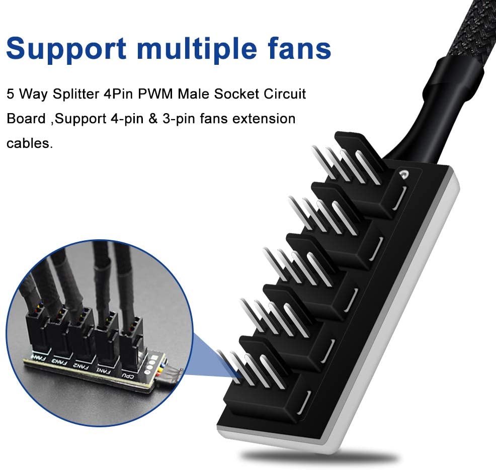 Yeung Qee 4-Pin PWM Fan Hub Splitter Cable 1 to 5 Splitter 5 Way PC Case Internal Motherboard ...