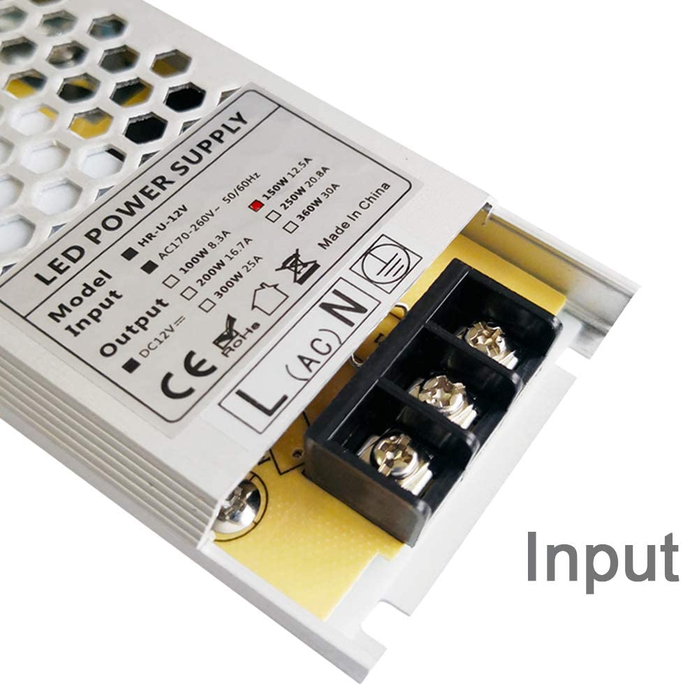 YAYZA! 1-Pack Compact Ultra-Slim IP20 12V 12.5A 150W Low Voltage LED ...