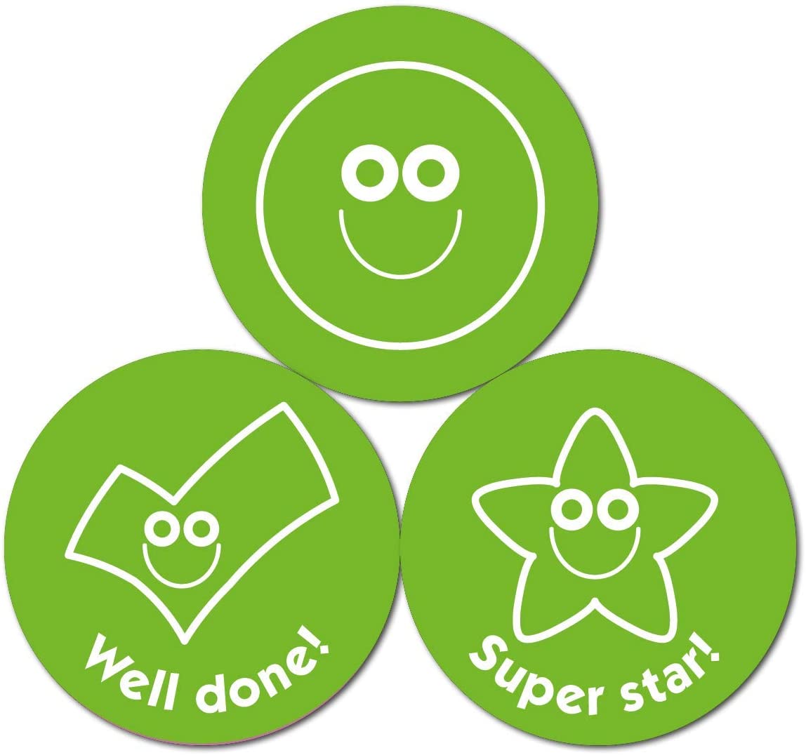 Green Smileys And Ticks Stickers (38mm) – 10 Sheet Pack – BigaMart