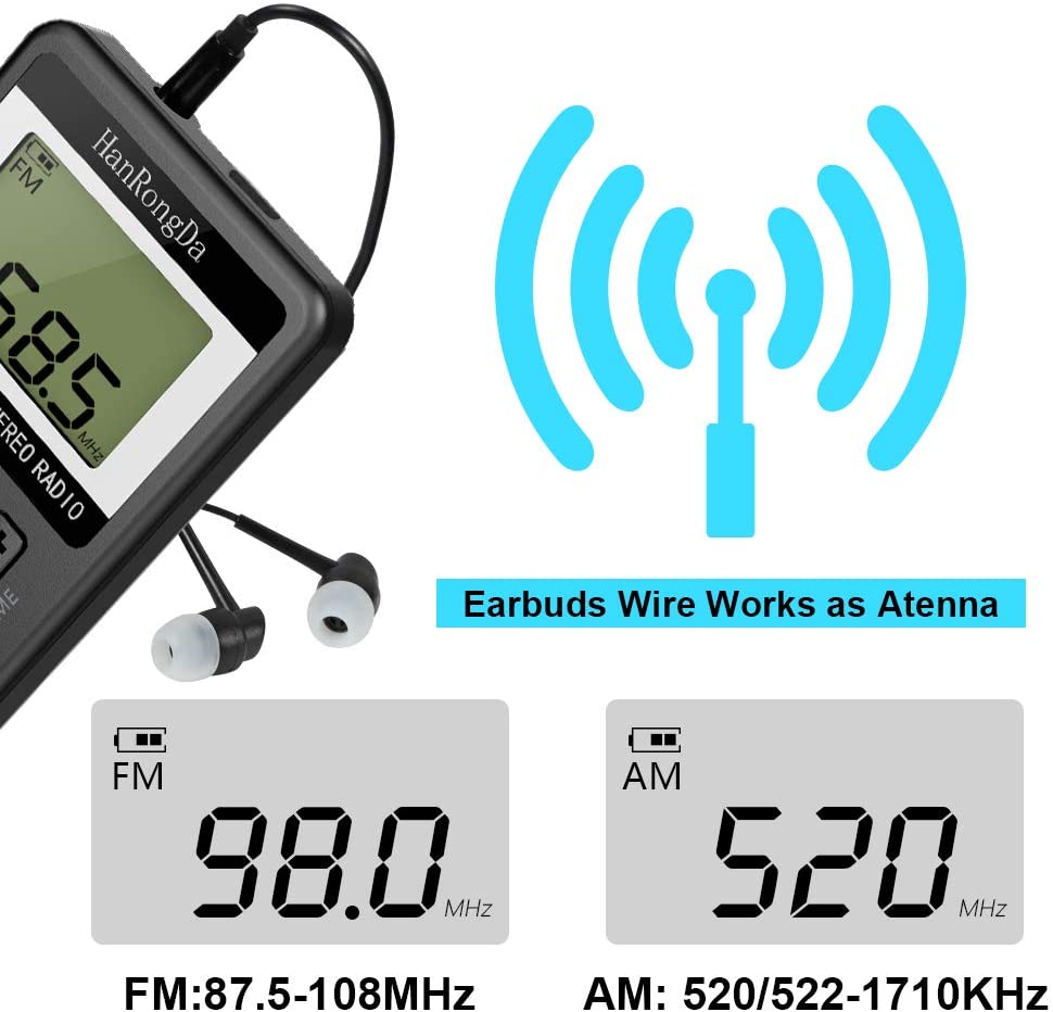 Portable Radio FM AM Sports Mini Pocket Radio LCD Display with ...