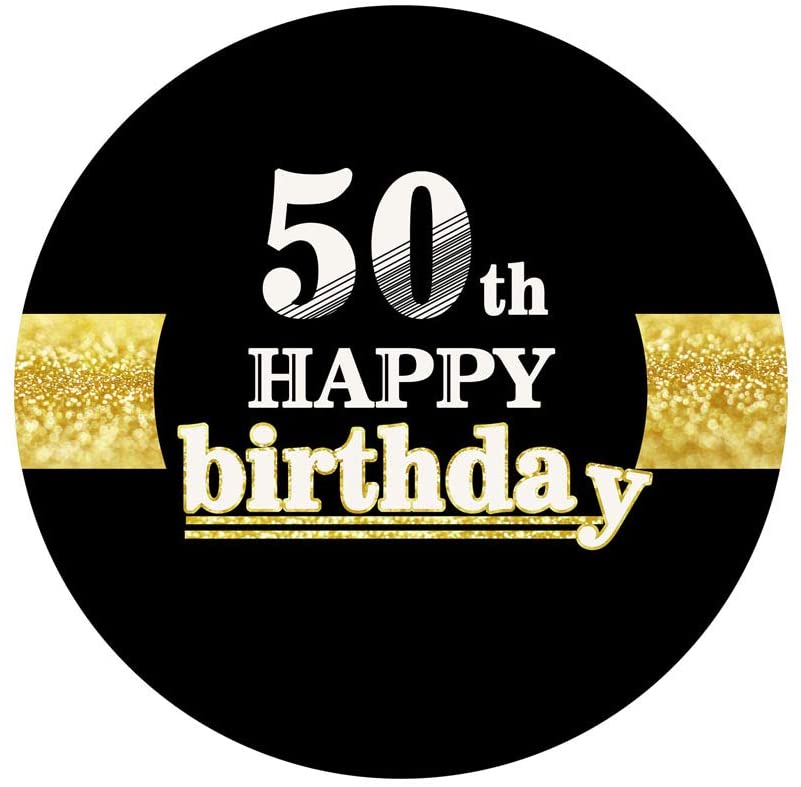 Amosfun Happy 50th Birthday Stickers Black and Gold 50th Birthday Party ...