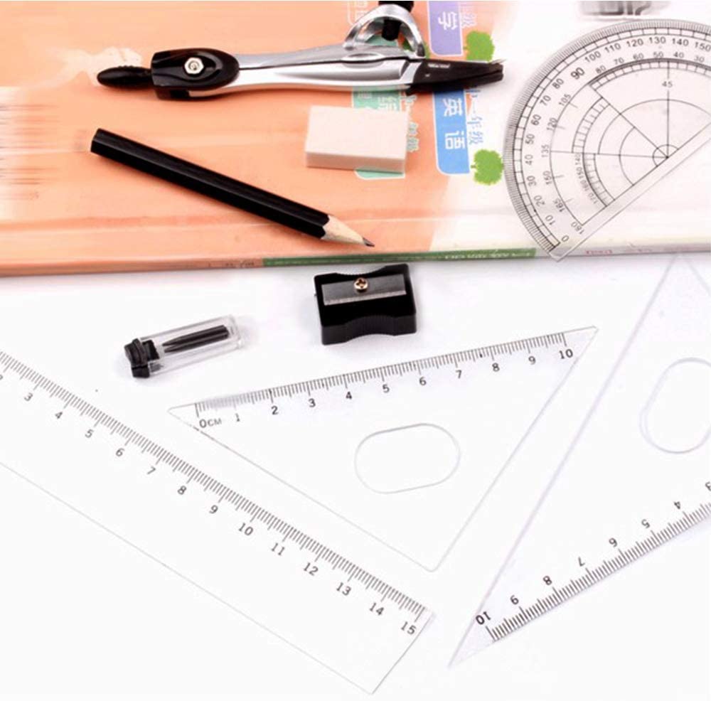 yyuezhi School Maths Protractor Set Rulers Drawing Compass and ...