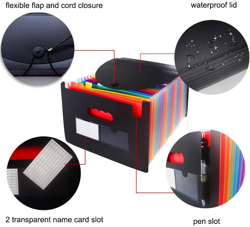 Expanding File Organiser, 24 Pockets Plastic Accordion Expandable File ...