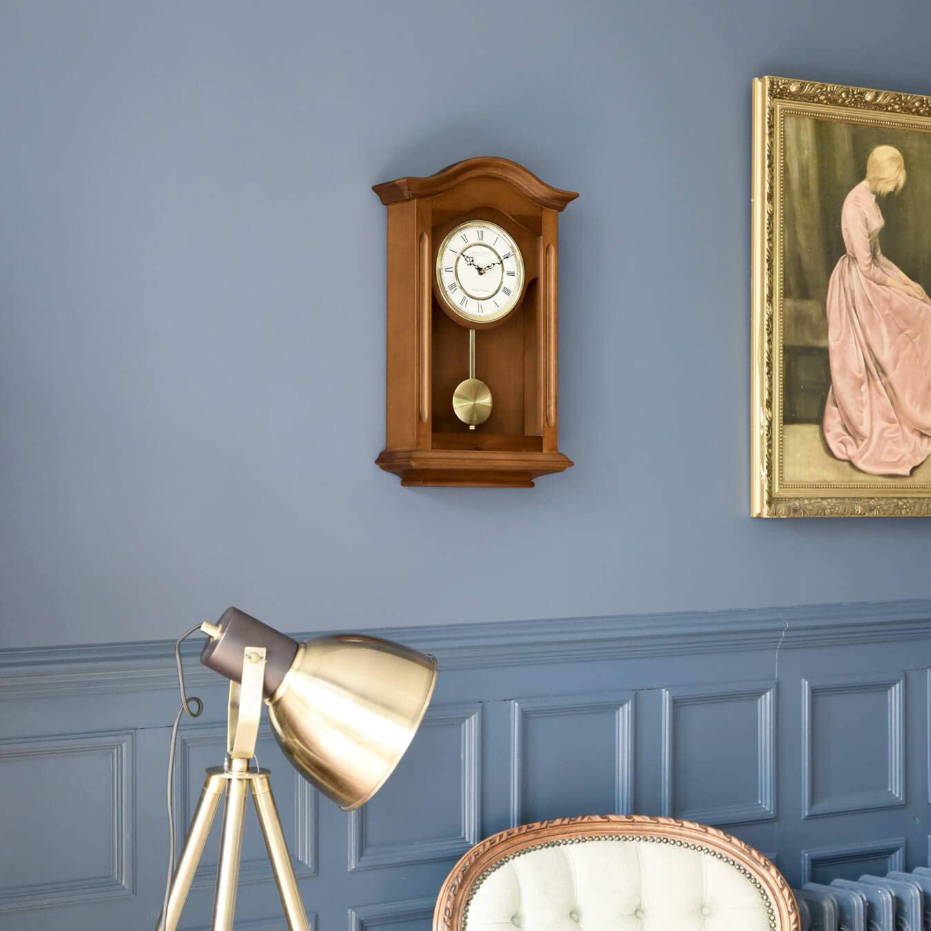 London Clock Traditional Pendulum Wall Clock, Walnut, 47 x 29 x 10cm ...