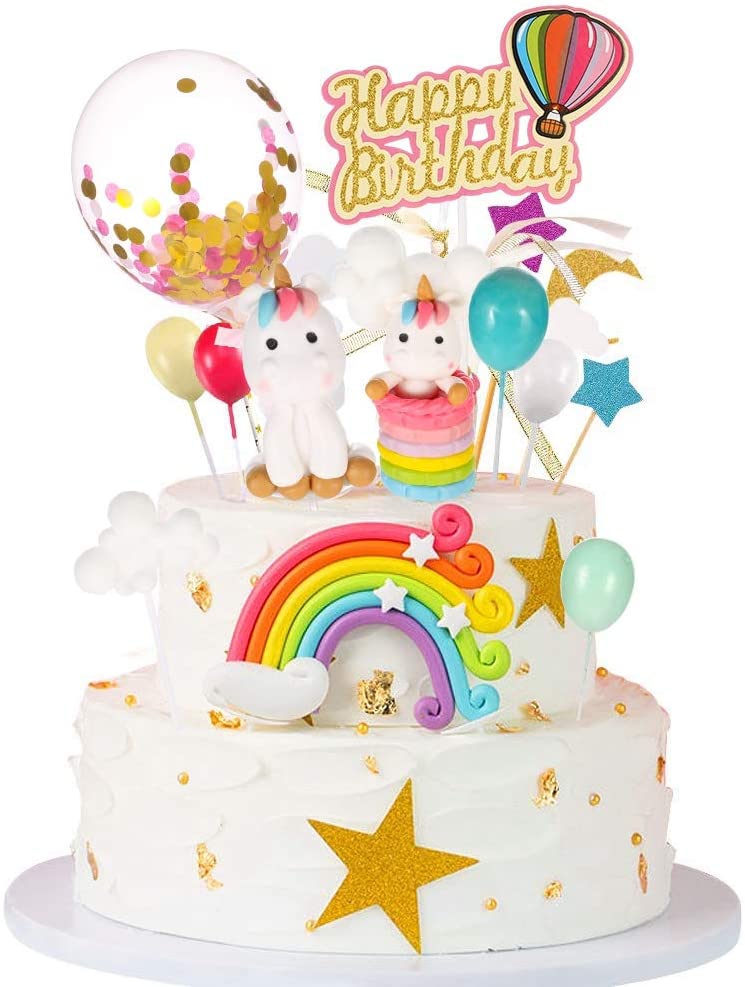SUI-lim Unicorn Cake Topper Birthday Cake Decorations for Girl Rainbow ...