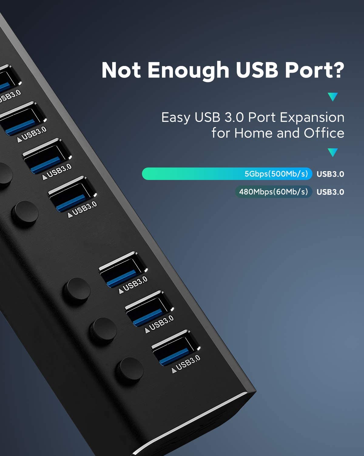 USB 3.0 Hub Powered RSHTECH 24W 7 Port USB 3 Data Hub Aluminum Portable USB Splitter with ...