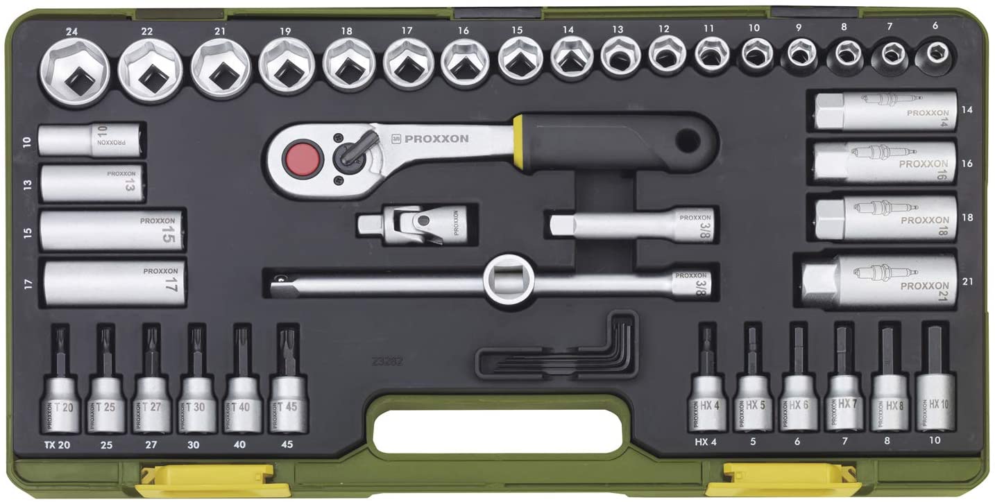 Proxxon 23282 47-Piece Socket Spanner Set with Ratchet Wrench 3/8 Inch – BigaMart