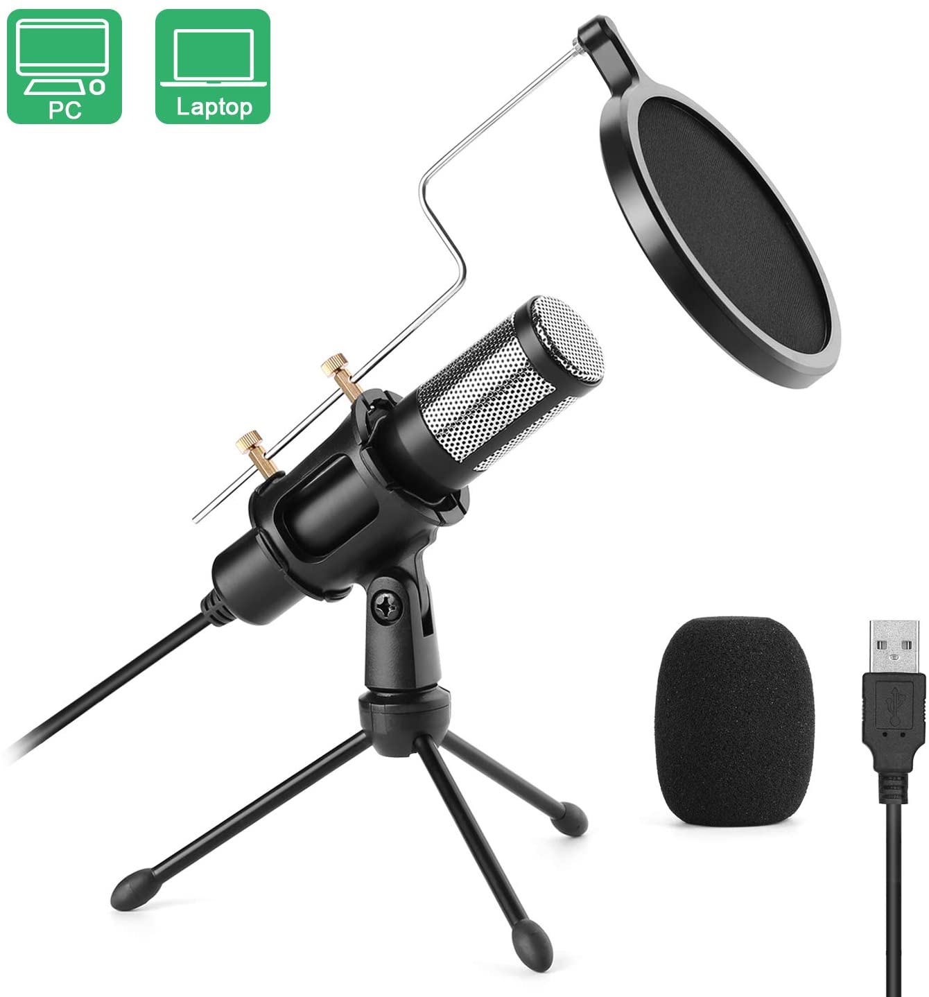 USB Microphone, AGPtEK USB Microphone Set with Tripod Stand, Pop Filter ...