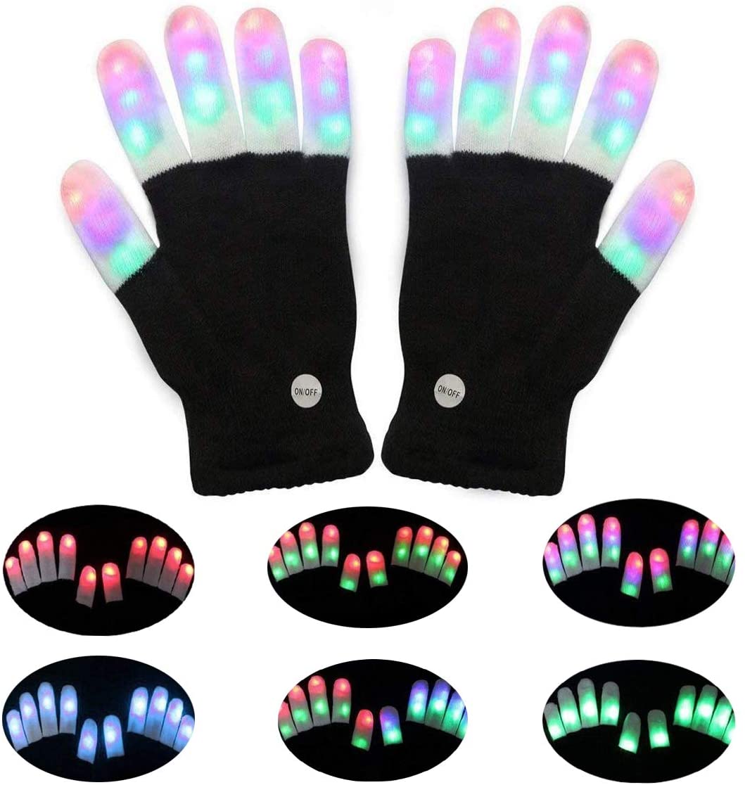 Lychee LED Gloves, Light Up Gloves Finger Lights 6 Modes 3 Color LED ...