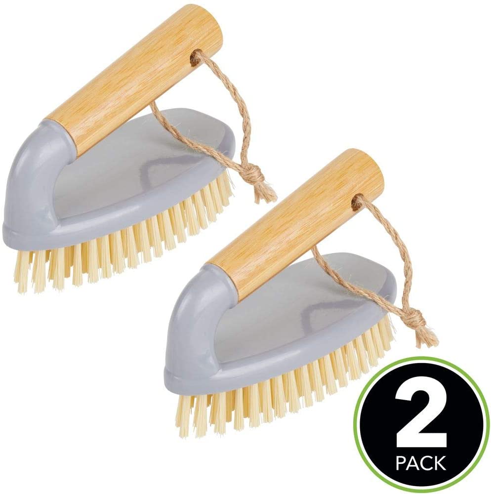 mDesign Set of 2 Hand Brushes – Iron-Shaped Floor Brush for Cleaning ...