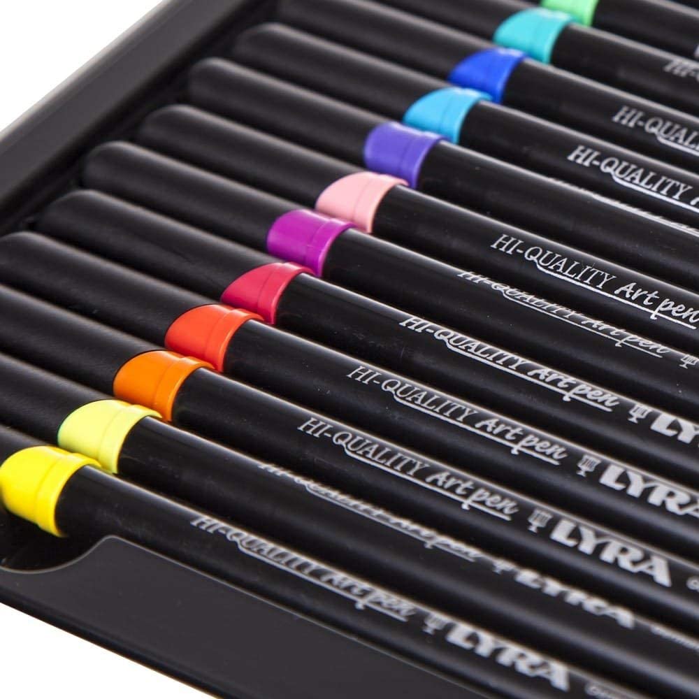 Lyra Set 10 Assorted Colours Hi-Quality Fibre Tip Art Pens in Metal ...