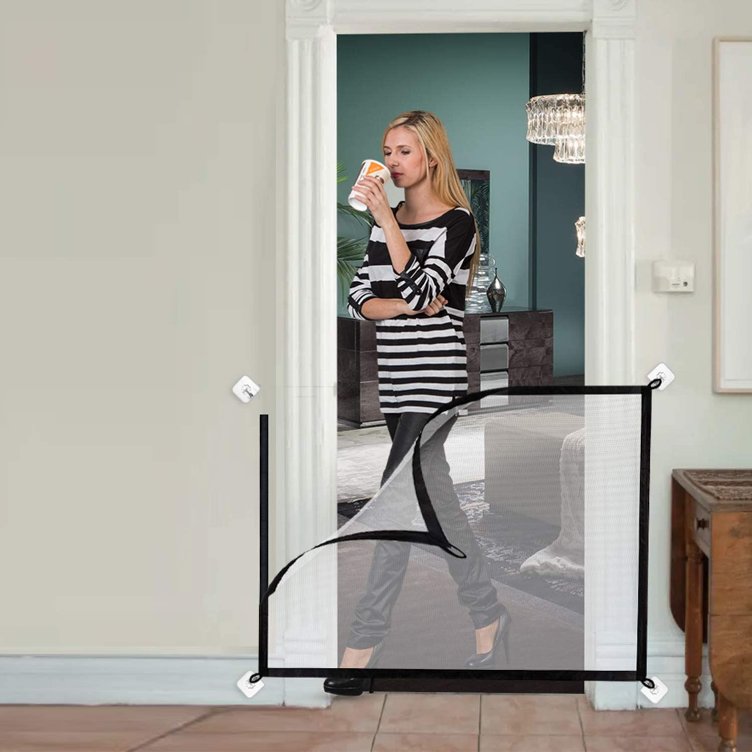 Magic Gate for Dogs Updated Chew-Proof Mesh Net Dog Gate with Sticky ...