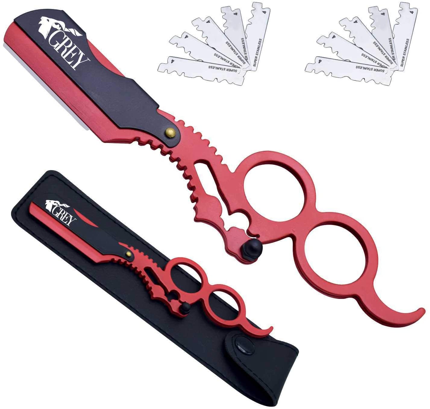 Straight Edge Razor | Cut Throat Razor by GREY | Double Finger Ring Red ...