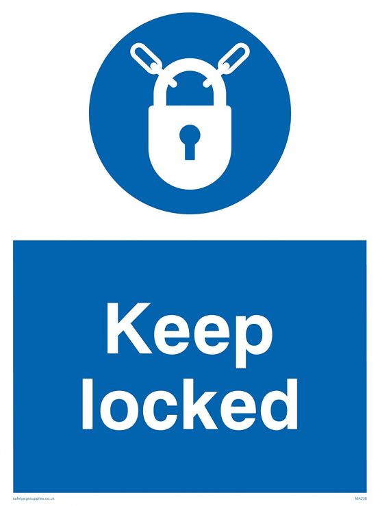 Viking Signs MA236-A3P-3M”Keep Locked” Sign, 3 mm Plastic Rigid, 400 mm ...