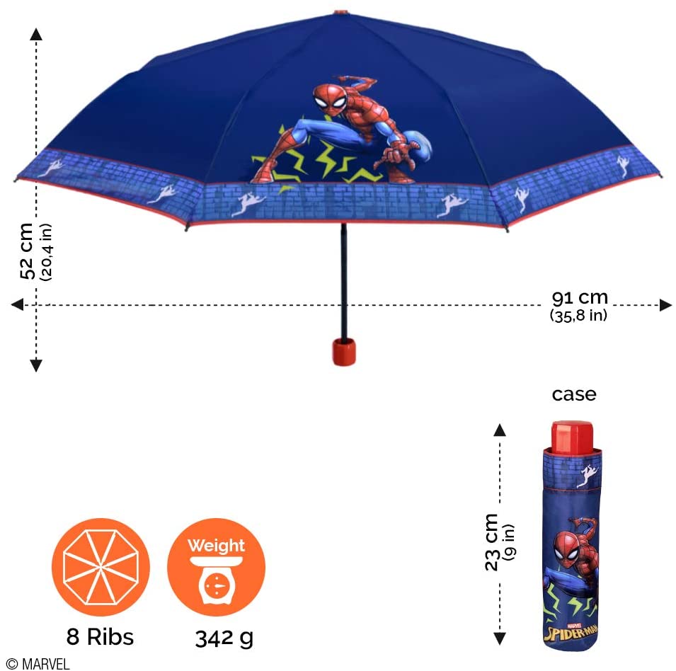 Marvel Spider Man Folding Blue Umbrella for Kids – Spiderman Superhero ...