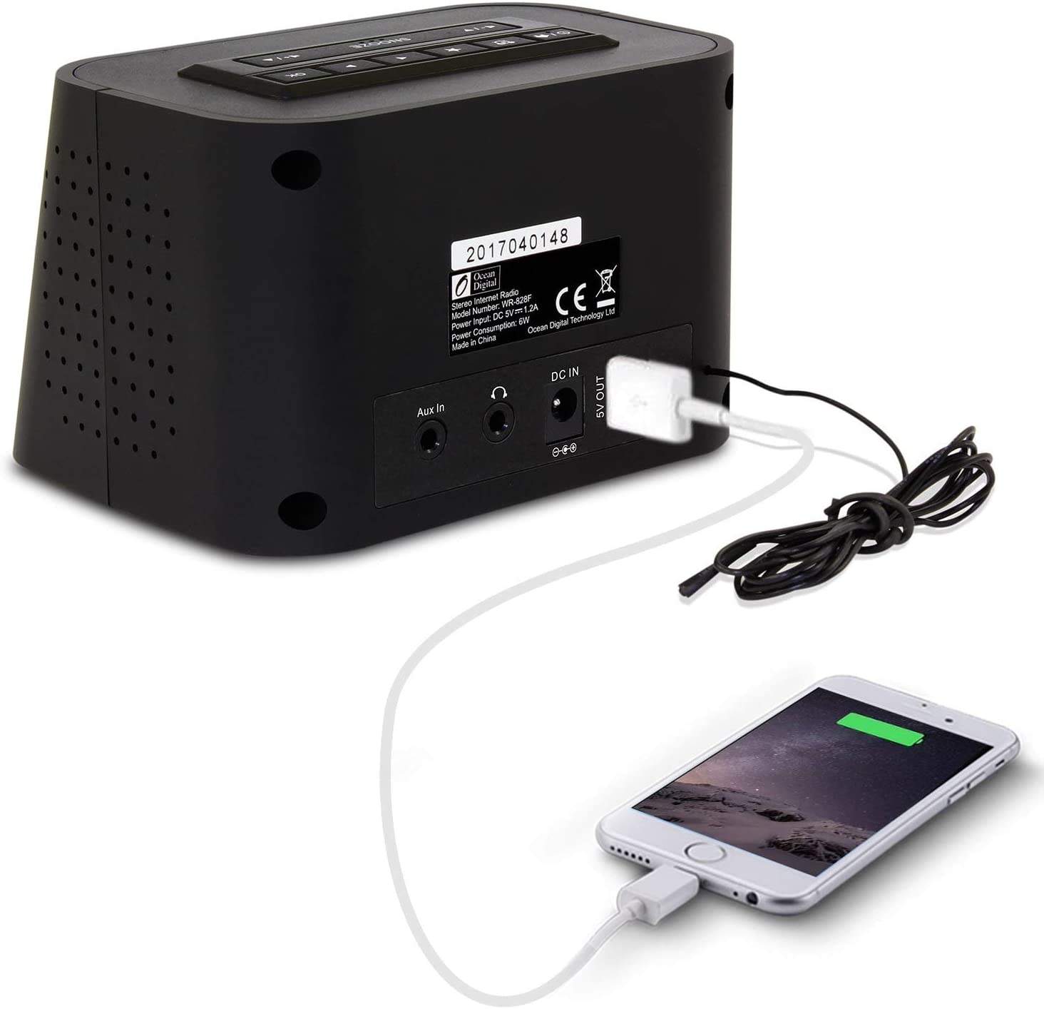 Ocean Digital WiFi Internet Radio WR828 FM Alarm Clock Radio with 5V ...