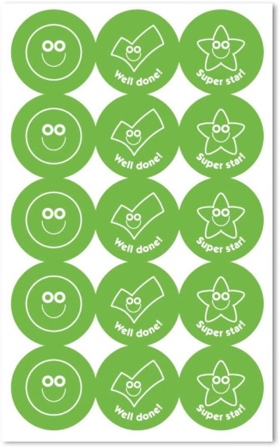 Green Smileys And Ticks Stickers (38mm) – 10 Sheet Pack – BigaMart