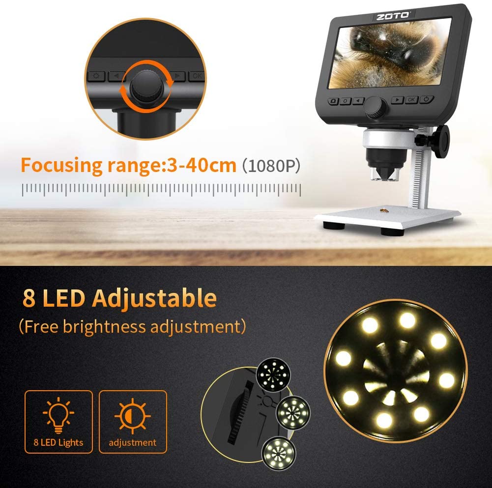 WiFi LCD Microscope, ZOTO 4.3inch 1080P Full HD Wireless Digital ...