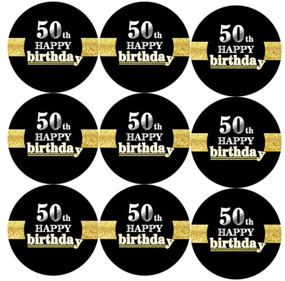 Amosfun Happy 50th Birthday Stickers Black and Gold 50th Birthday Party ...