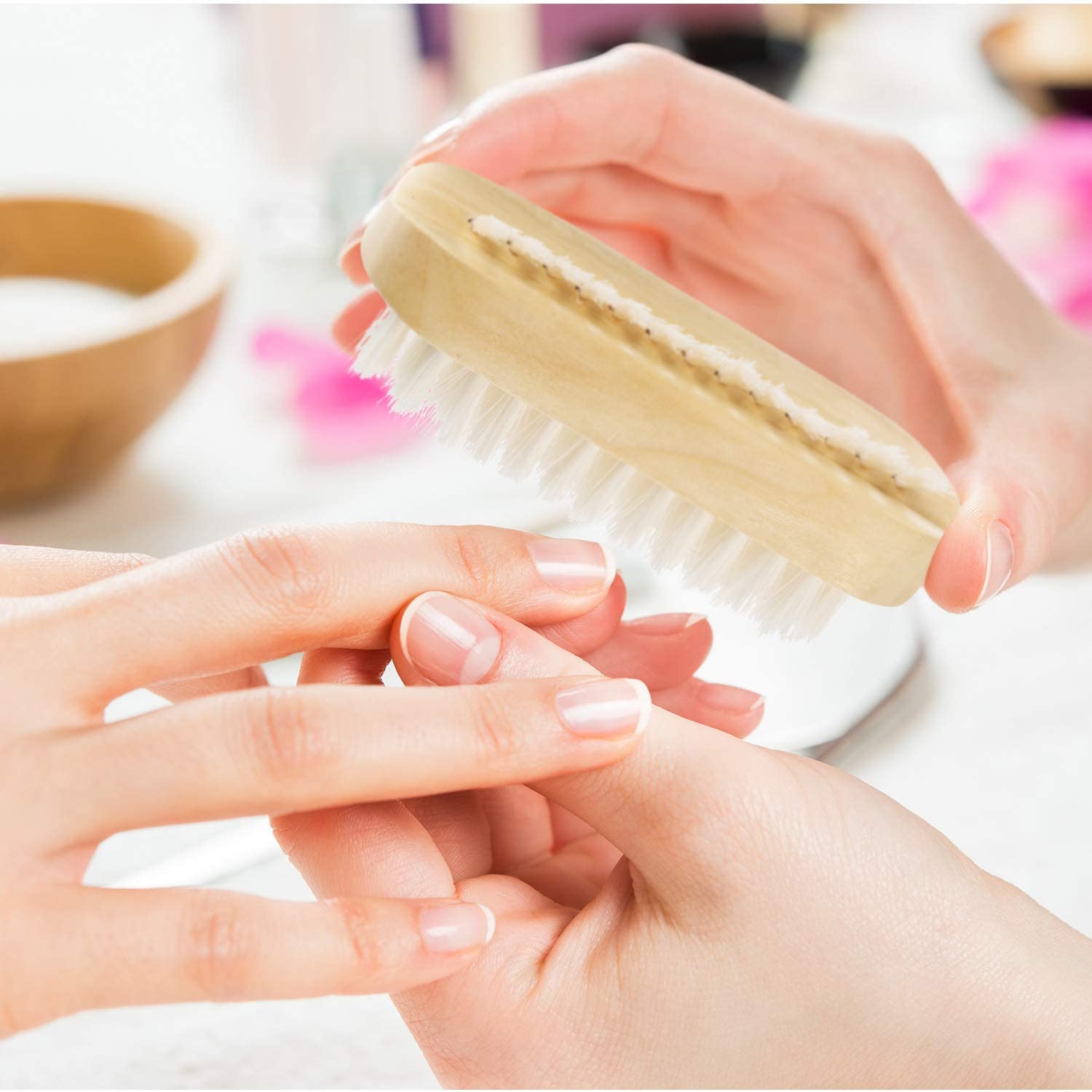 2 Pieces Wooden Nail Brush Double Sided Nail Brush and Oblique Nail ...