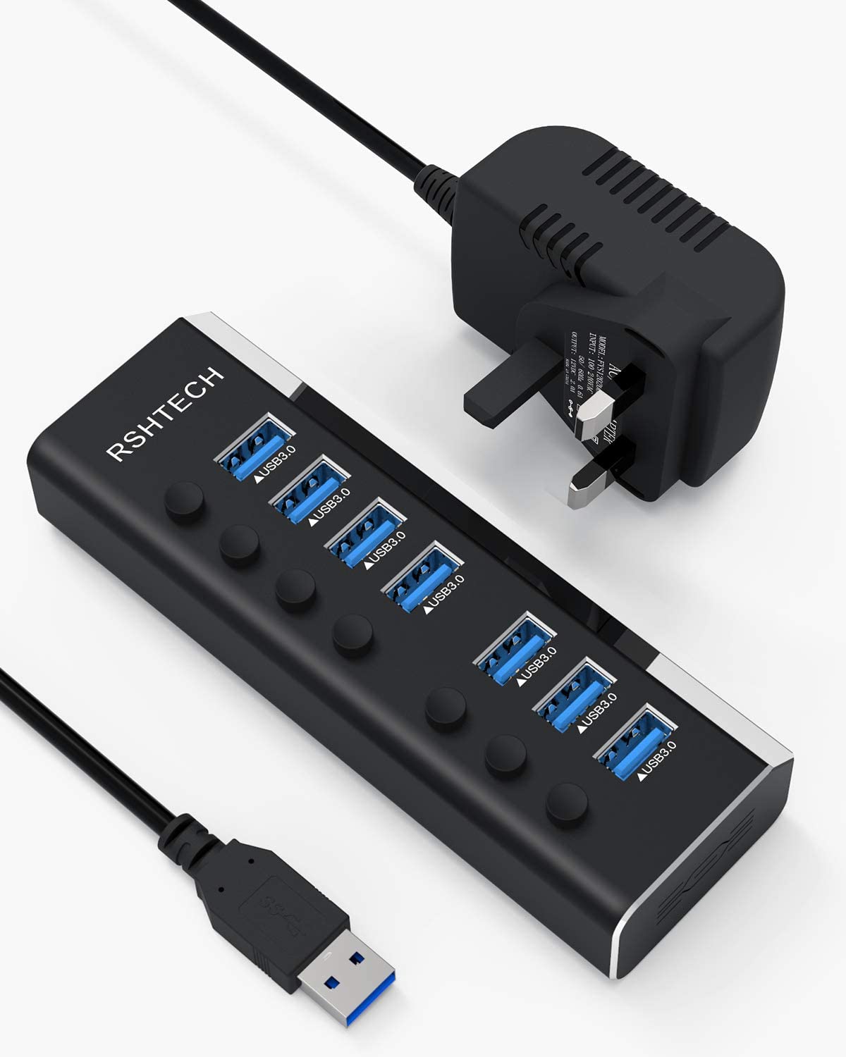 USB 3.0 Hub Powered RSHTECH 24W 7 Port USB 3 Data Hub Aluminum Portable USB Splitter with ...