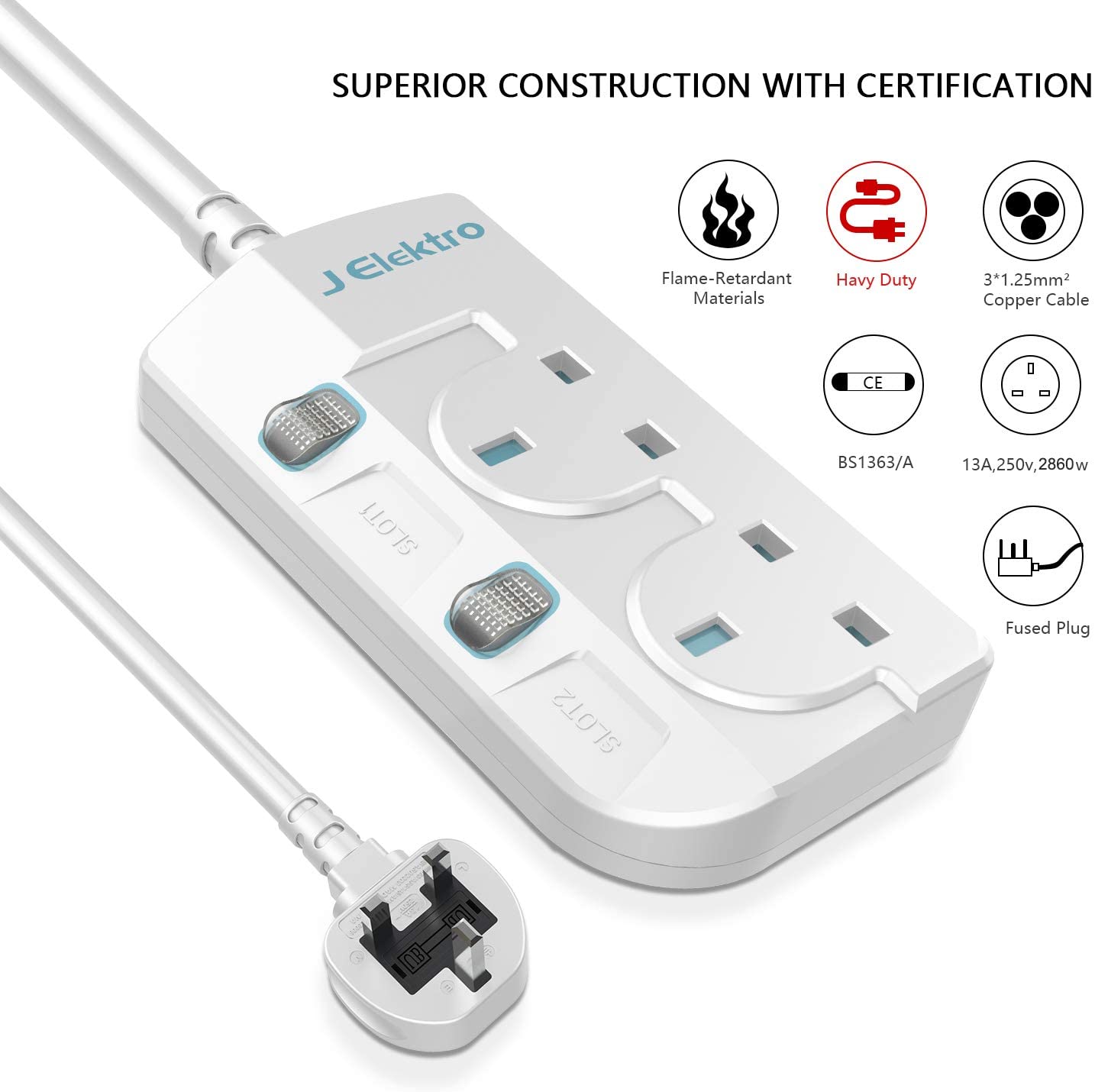 J Elektro Extension Lead with Individual Switches,Multi-Sockets 2 Way ...