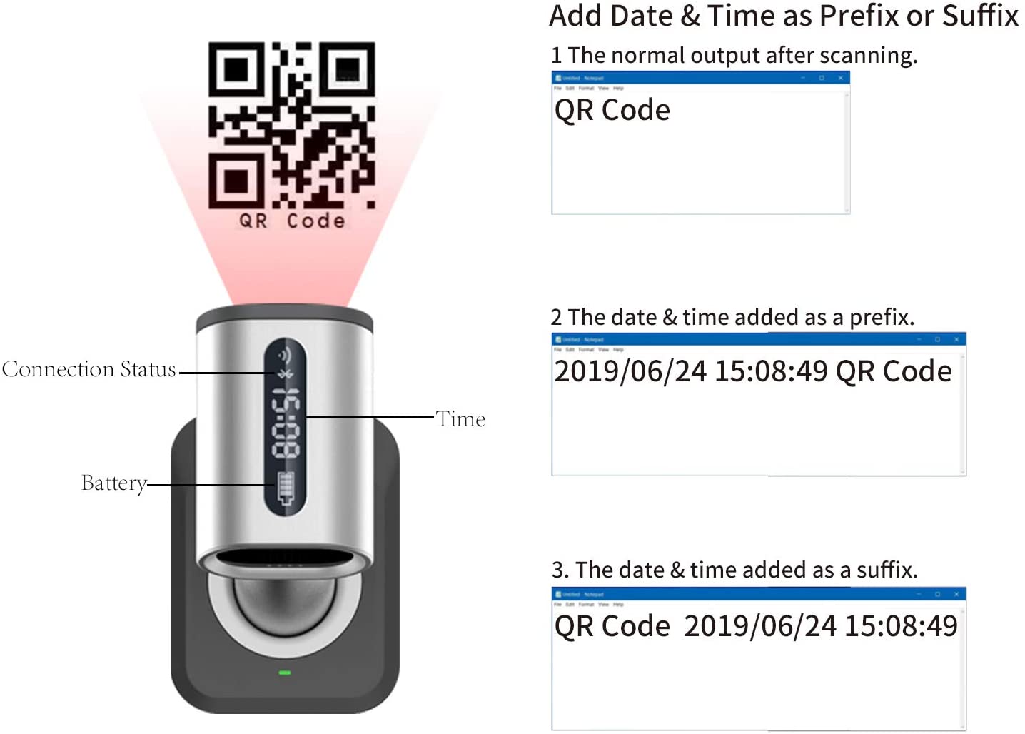 Alacrity 2D 1D Wireless Barcode Scanner with Display Screen, Bluetooth ...