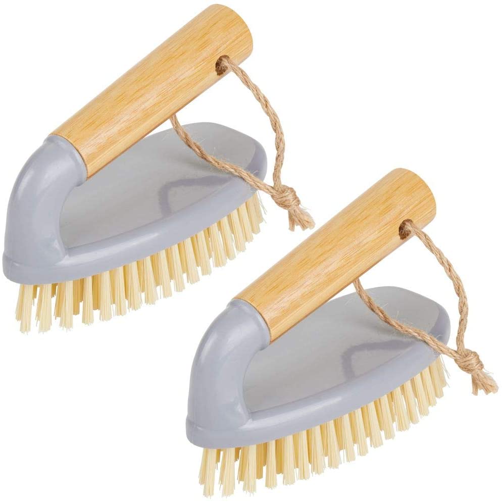 mDesign Set of 2 Hand Brushes – Iron-Shaped Floor Brush for Cleaning ...
