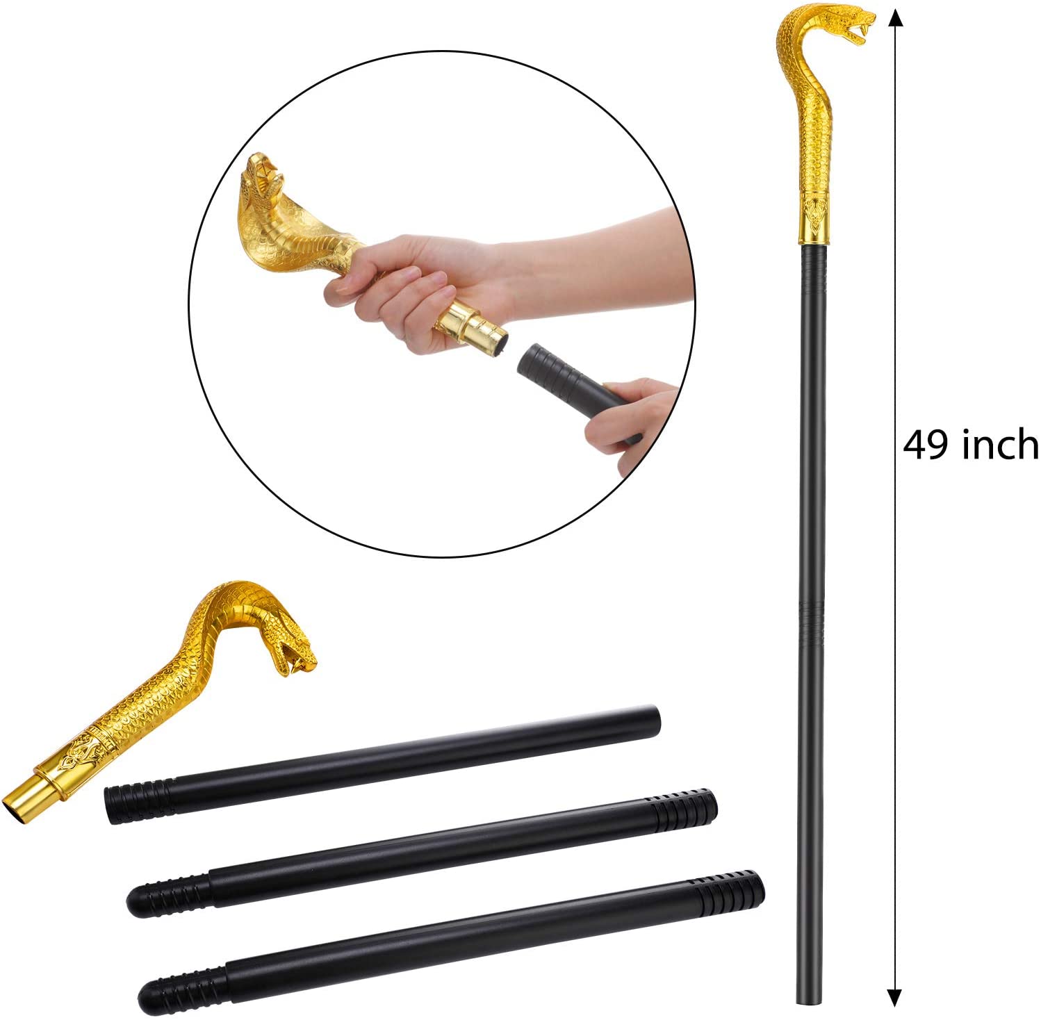 Gejoy 2 Pieces Snake and Diamond Decorative Walking Cane Toy Cosplay ...