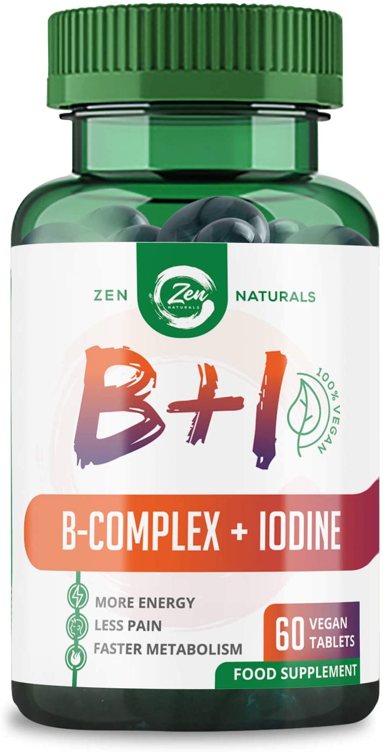 Vitamin B Complex + Iodine – 100% Vegan- All 8 B Vitamins with B12 for ...