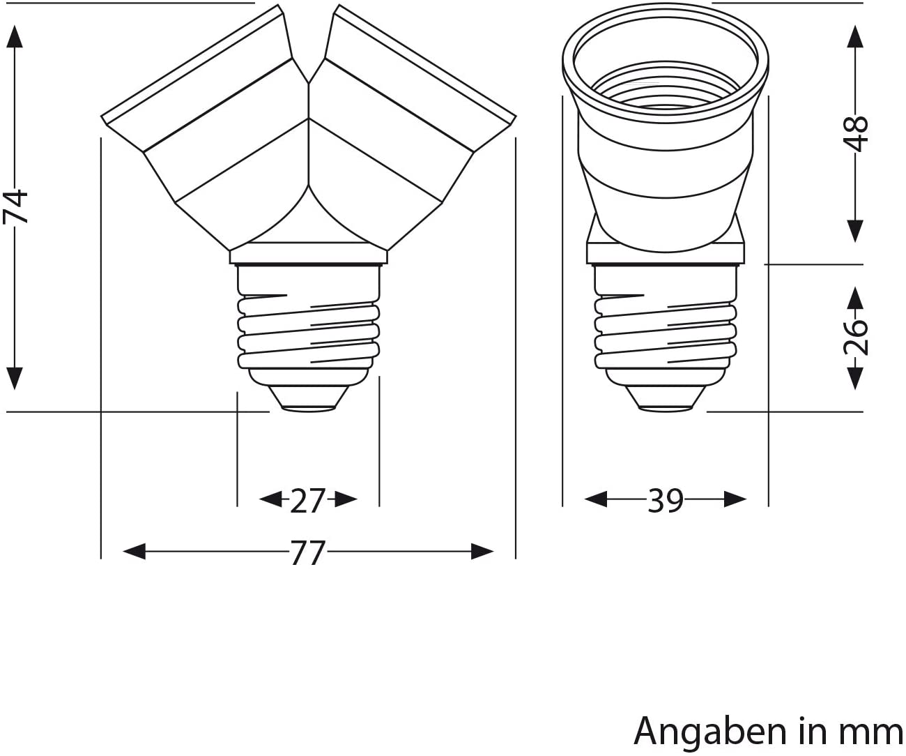ledscom E27 Y-Socket Elektra, Double Splitter-Adapter from E27 to E27 ...