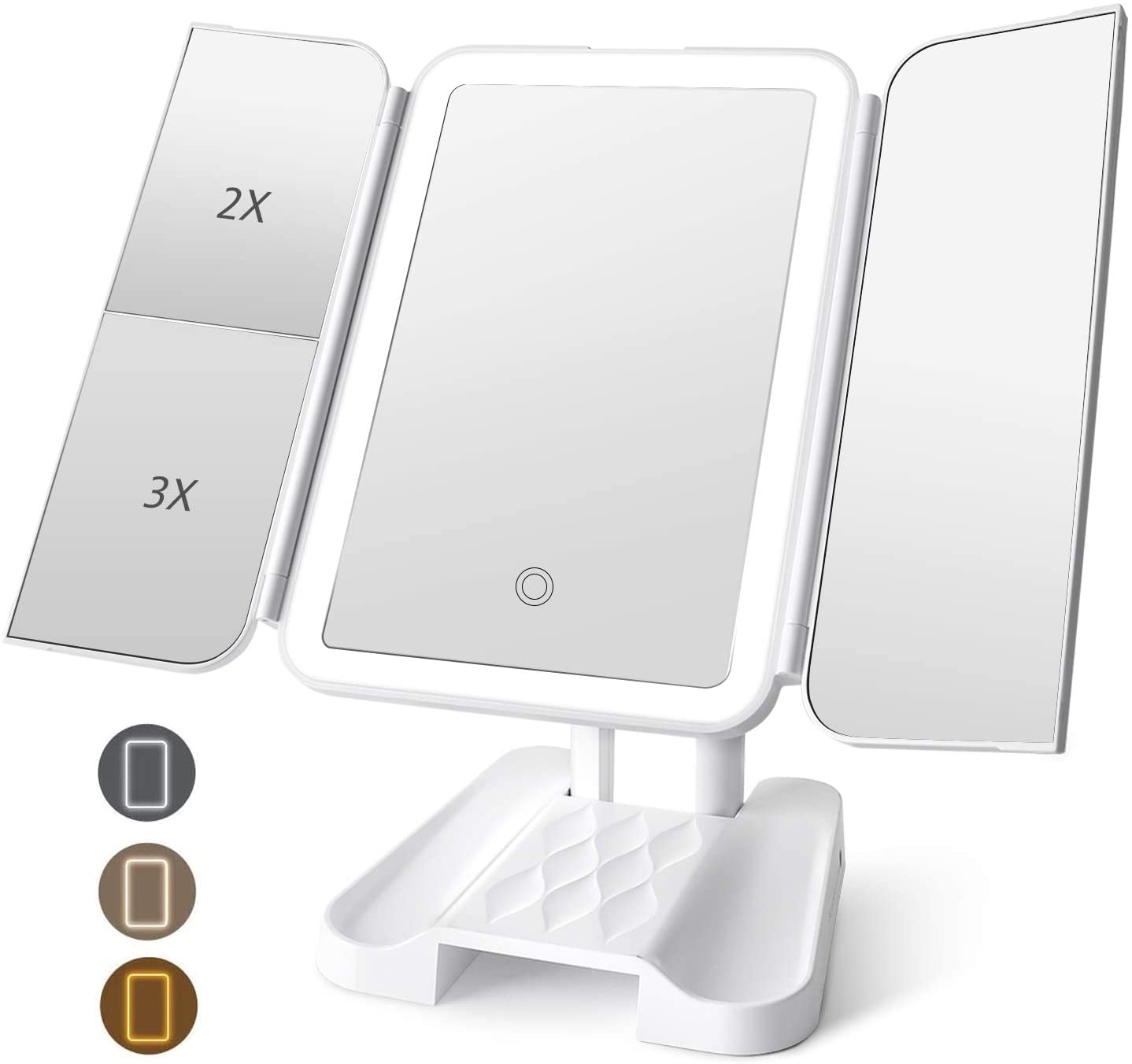 homeasy Makeup Mirror with Lights, Vanity Mirror 68 LED 2X/3X Magnification Tri-fold Cosmetic ...