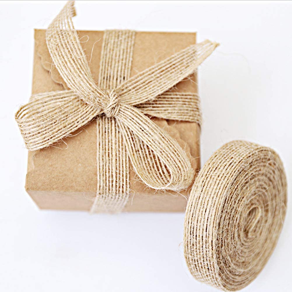 4 Rolls Hessian Ribbon Wired Edge 2cm Linen Ribbon Natural Rustic Jute ...