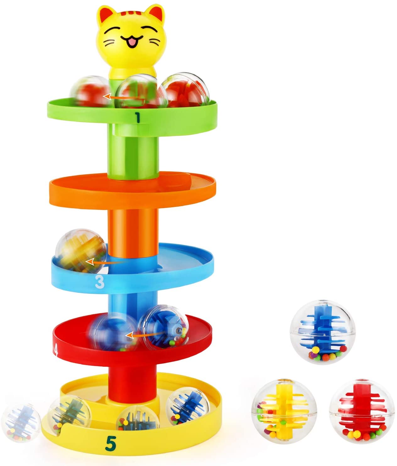 Ucradle 5 Layers Ball Drop Ball Ramp Ball Drop Toy Marble Run Colorful ...