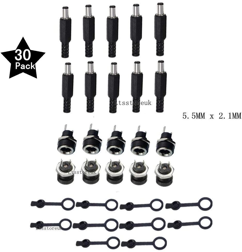 5.5MM x 2.1MM 20Pcs Male DC Power Plug Solder Power Jack Adapter Connector+20Pcs DC Power Jack ...