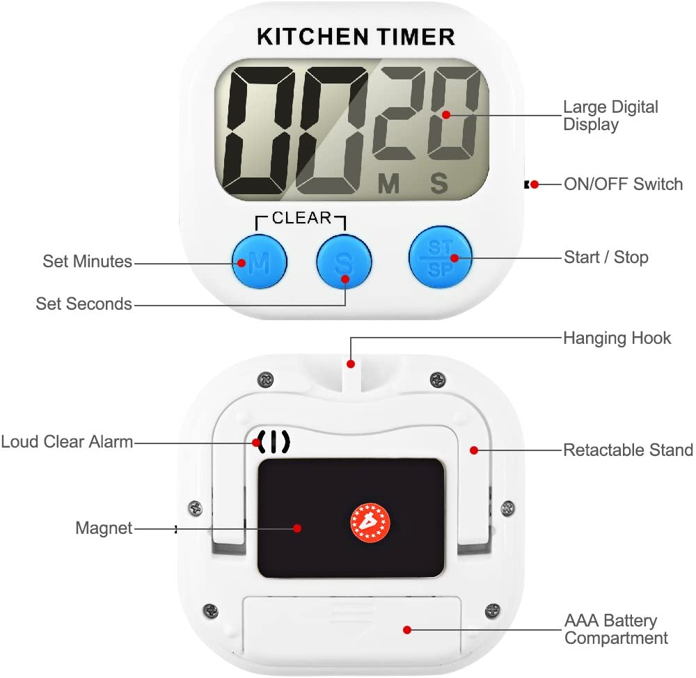 SENHAI Kitchen Timer, Count up/down Large LCD Display Electronical ...