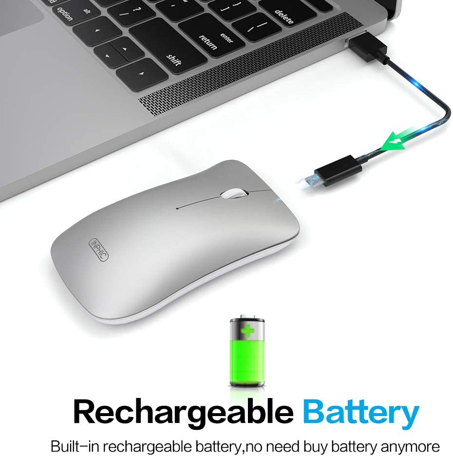 Bluetooth Mouse, Inphic Silent Rechargeable Wireless Mouse Multi-device (Tri-mode: BT 5.0/3.0+ 2 ...