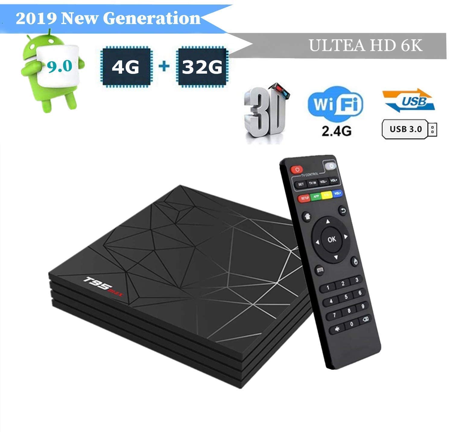 Android 9.0 TV Box, Newest Smart Box 4GB RAM 32GB ROM H6 Quad-Core ...