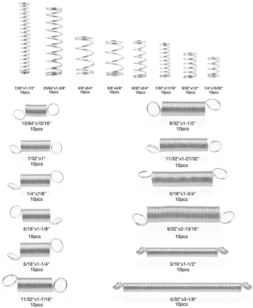 200 PCS Springs Assorted Extension and Compression Springs Metal ...