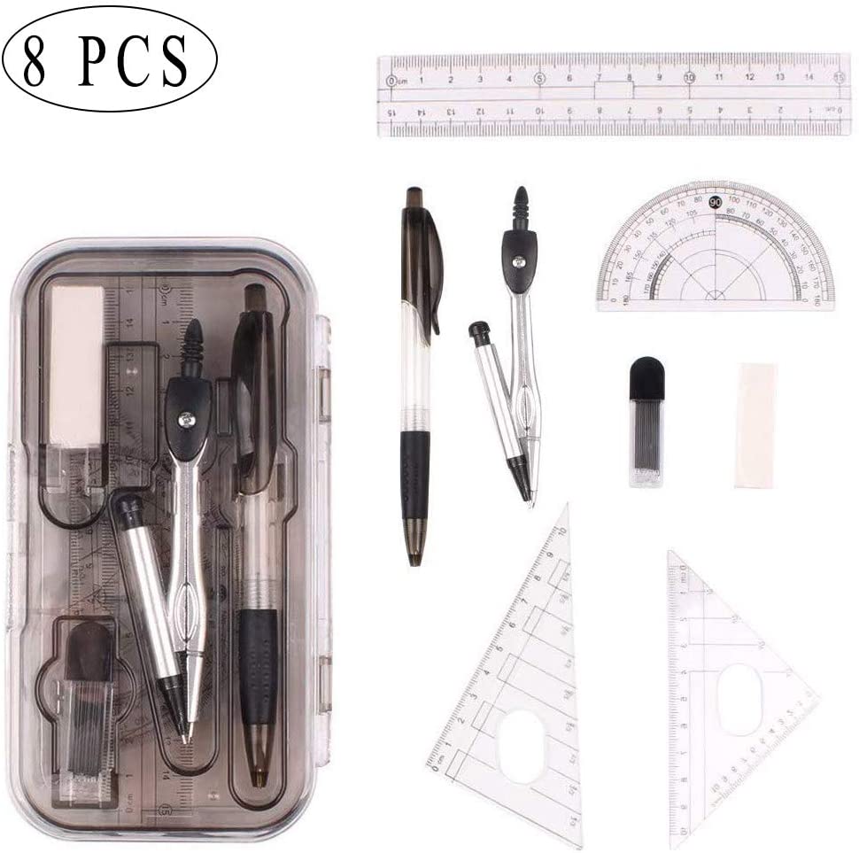 Maths Set, 8 Pcs Geometry Compasses Set, Student Supplies Drawing ...